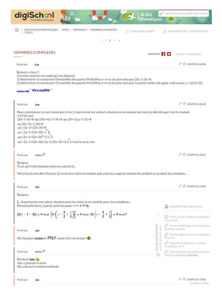 Exercices sur les Nombres Complexes | PDF | Nombre complexe | Équations