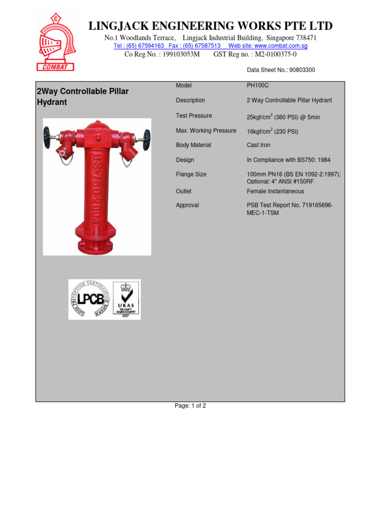 2way Controllable Pillar Hydrant PH100C Catalogue Final | PDF