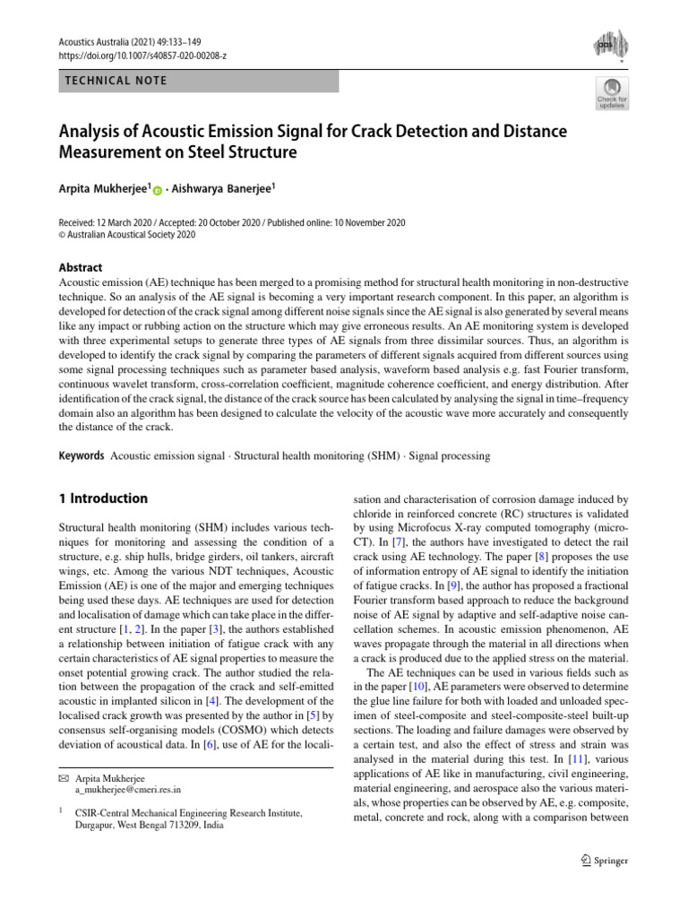 Analysis Of Ae Signal For Crack Detection Pdf