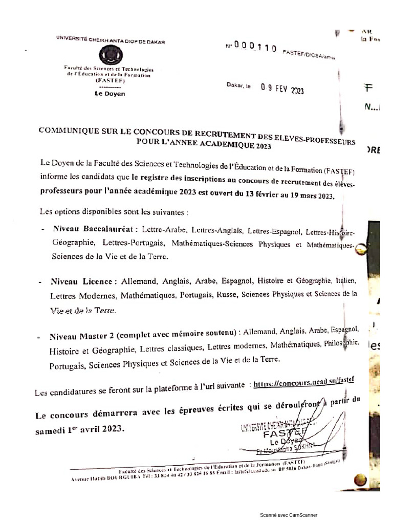 Concours Fastef Clarifications | PDF