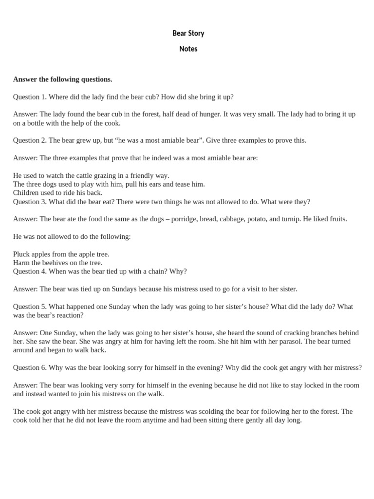 Class 7 Bear Story | PDF