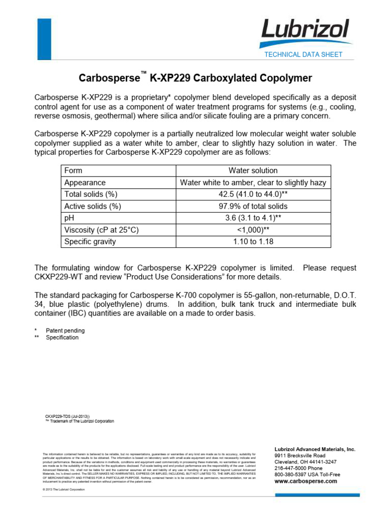 Carbosperse K-XP229 | PDF
