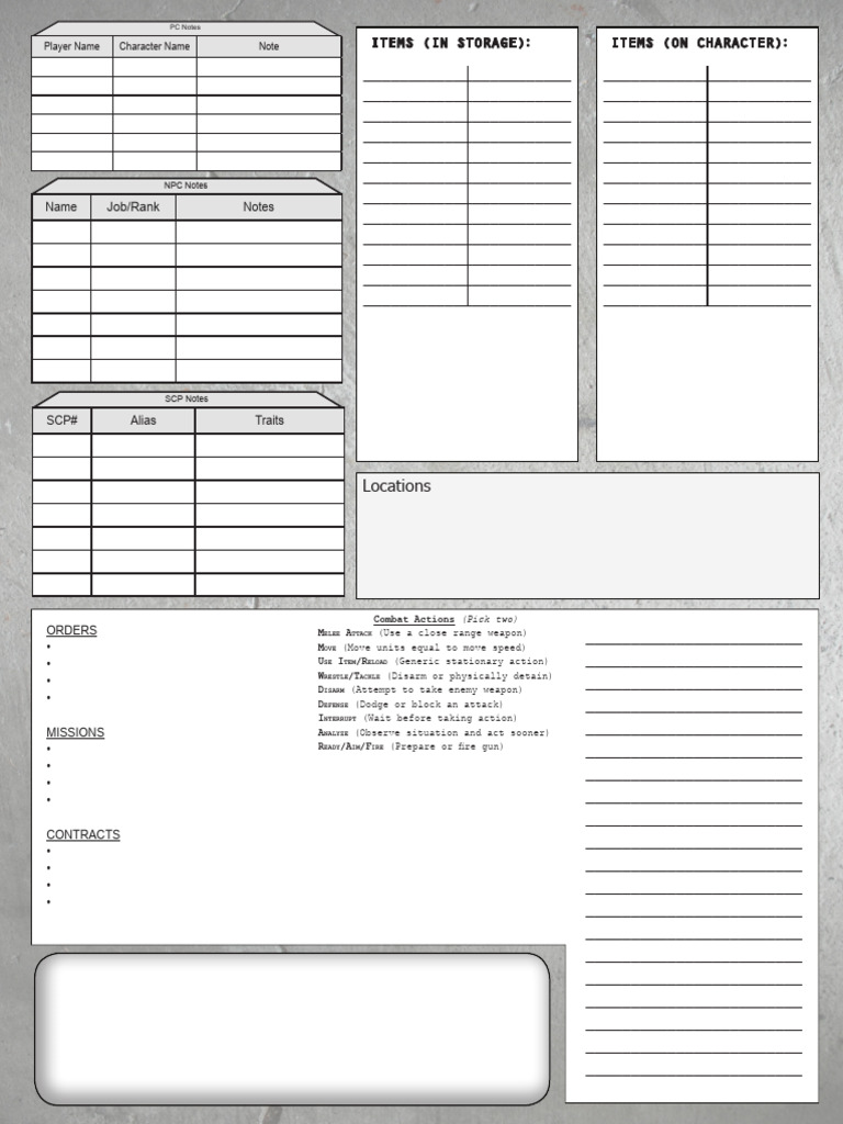 SCP Character Sheet BACK v3 | PDF