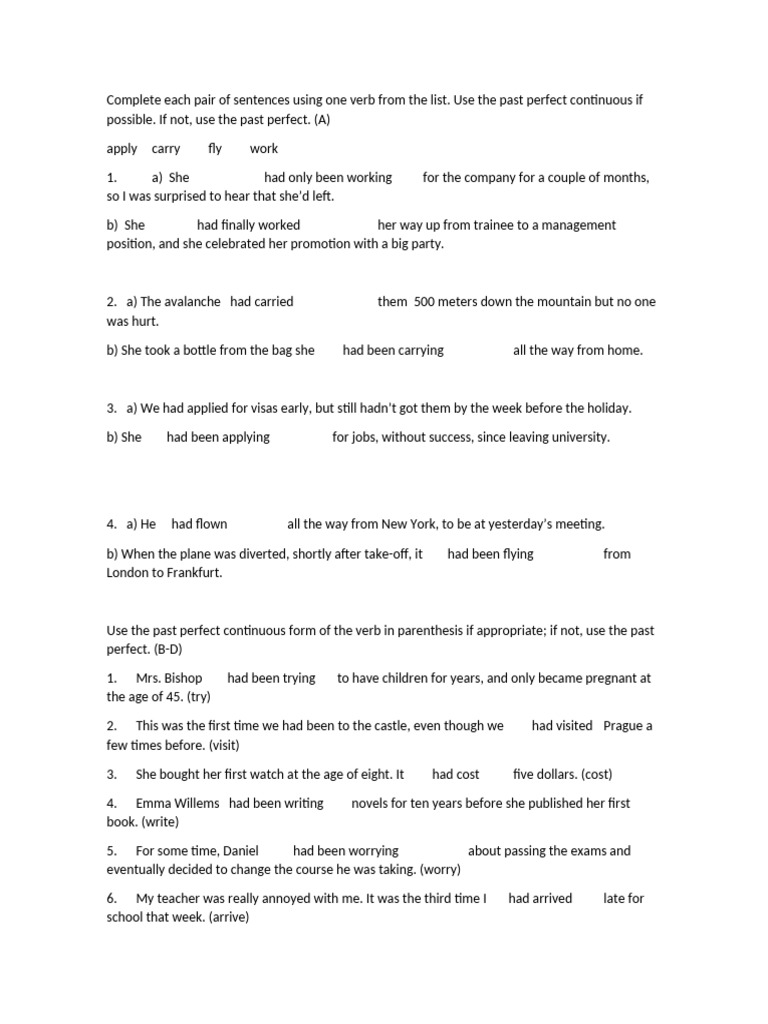 Past Perfect Continuous, Past Perfect and Past Continuous | PDF