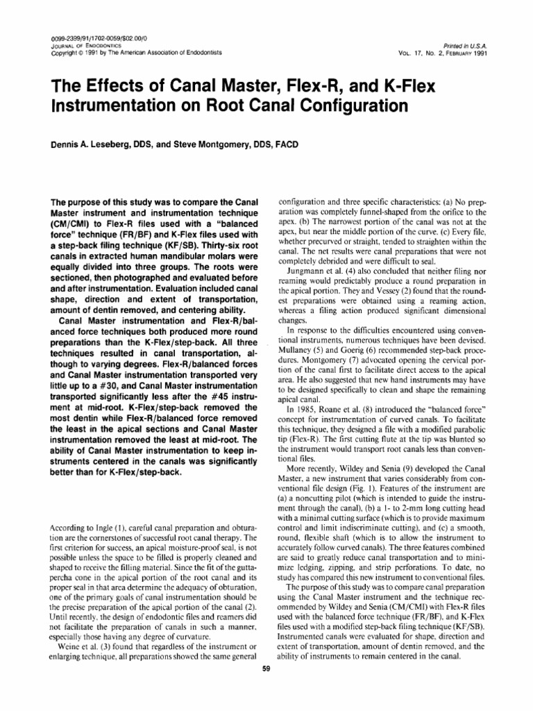 The Effects of Canal Master, Flex-R, and K-Flex Instrumentation On Root ...