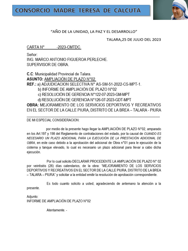 Carta Ampliación de Plazo #02 | PDF | Finanzas y dinero | Derecho