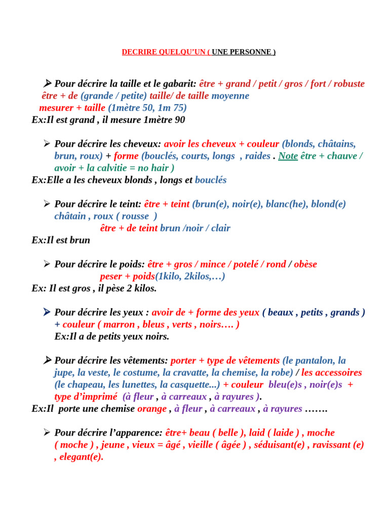 Guide pour décrire une personne | PDF | Mode | Apparance humaine