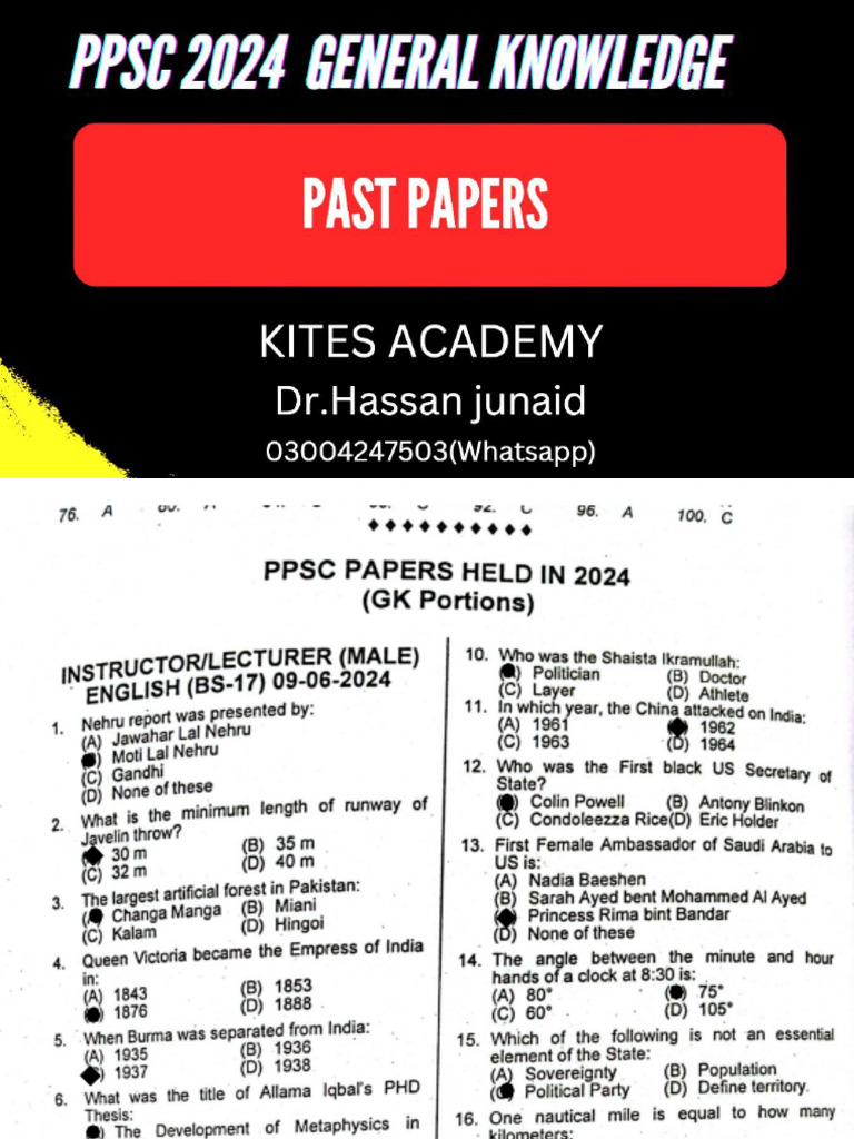 PPSC 2024 GK Papers 98th Edition (1) - 1 | PDF