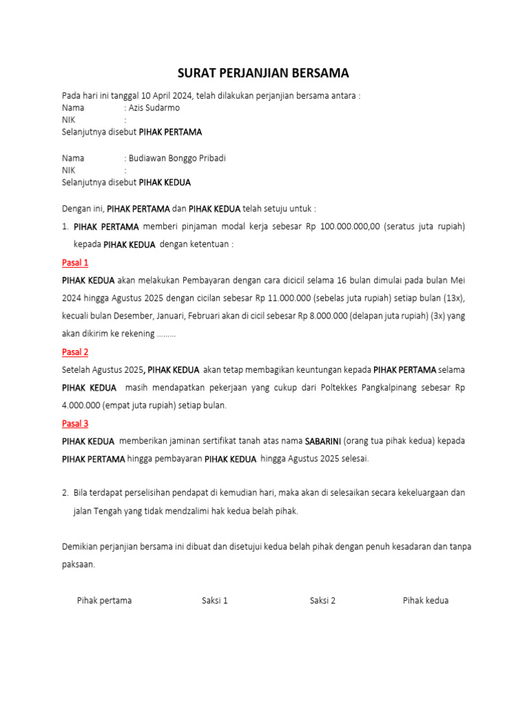 Surat Perjanjian Pinjam | PDF