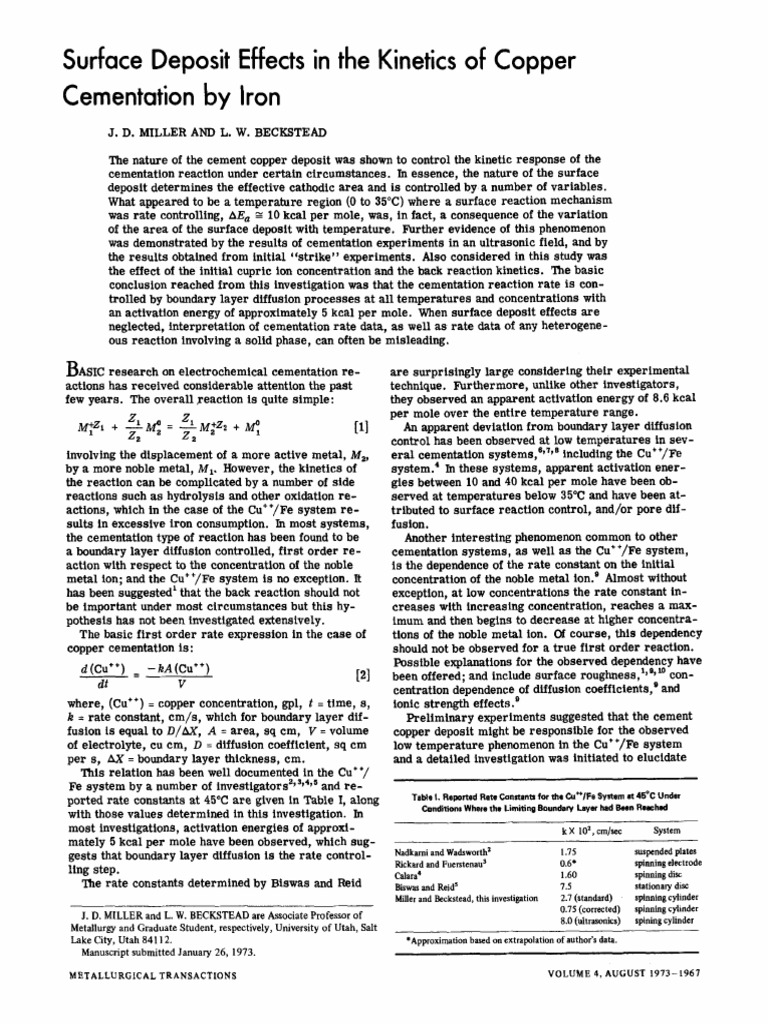 1973 Miller - Surface Deposit Effects in The Kinetics of Copper ...