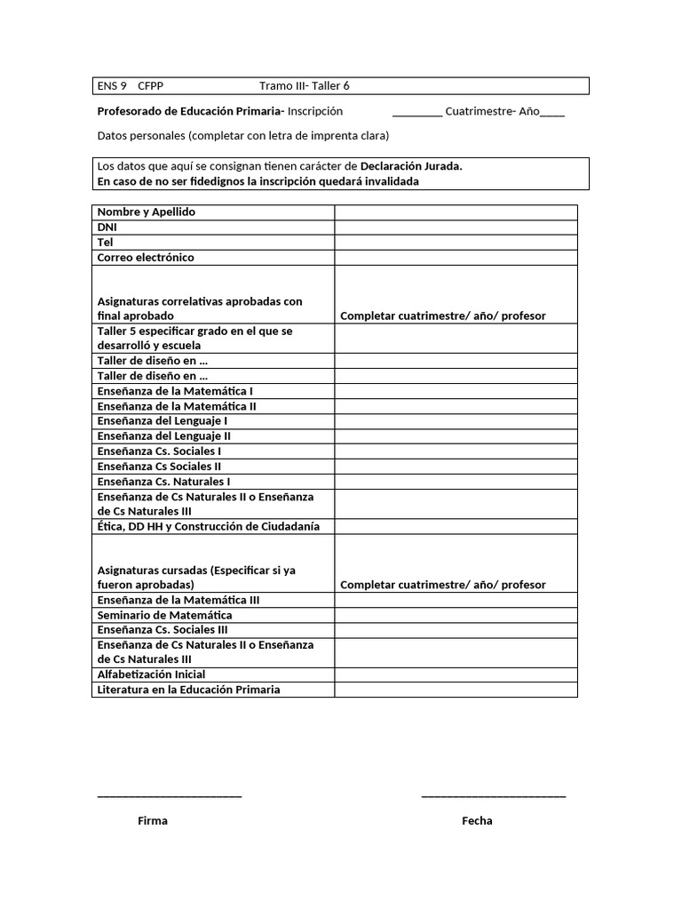 Formulario 5 Inscripcion - Talleres PEP 2020 | PDF