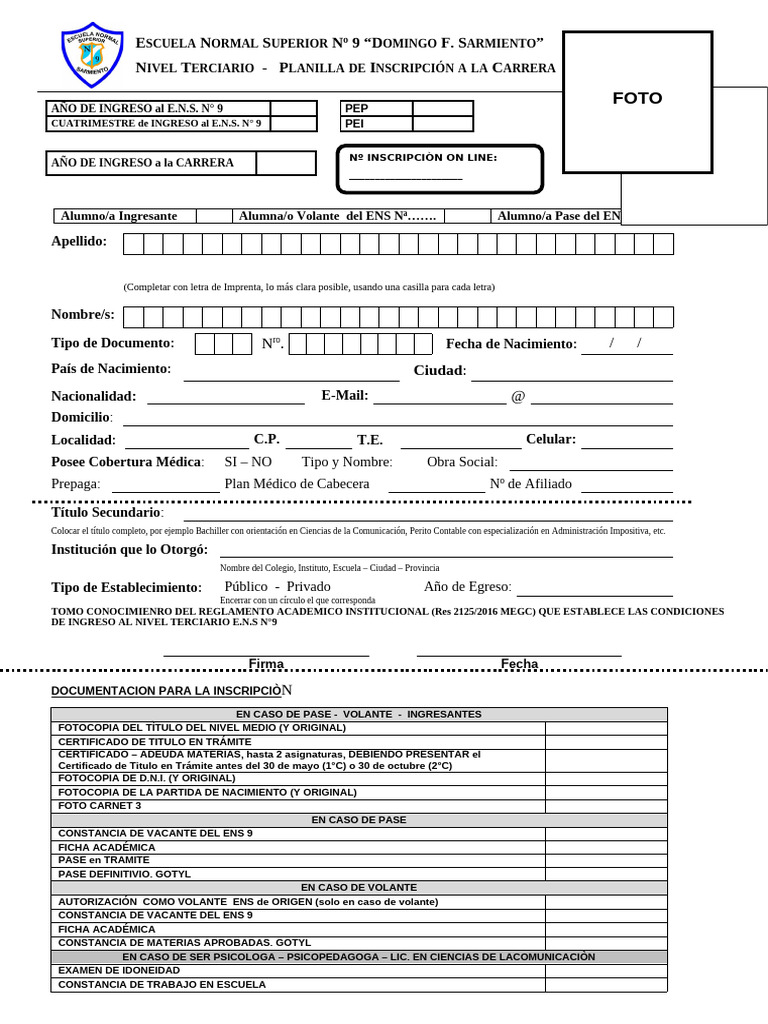 Formulario 1 PLANILLA - Inscrip - LEGAJO - 2020 | PDF