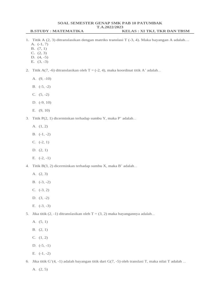 Soal MM Kelas Xi Semester Genap 2023-1 | PDF
