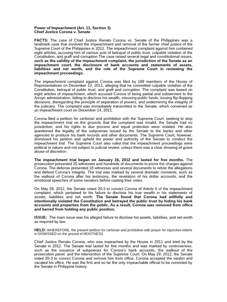 Chief Justice Corona v. Senate | PDF