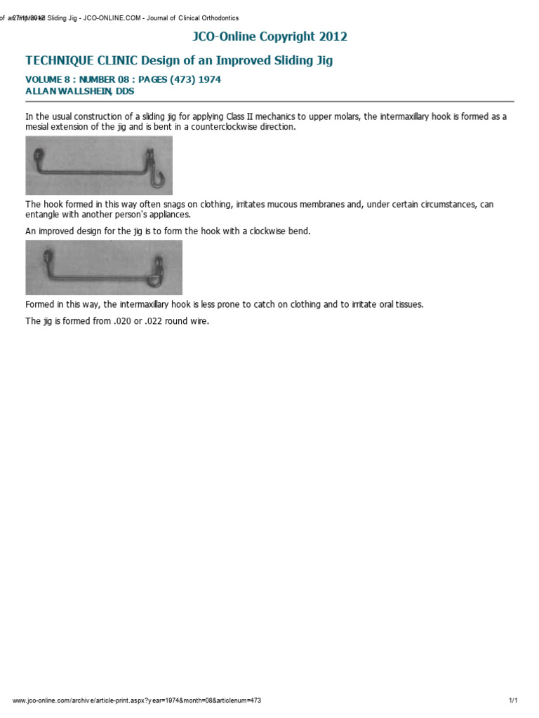 Technique Clinic Design of An Improved Sliding Jig - Jco-Online | PDF