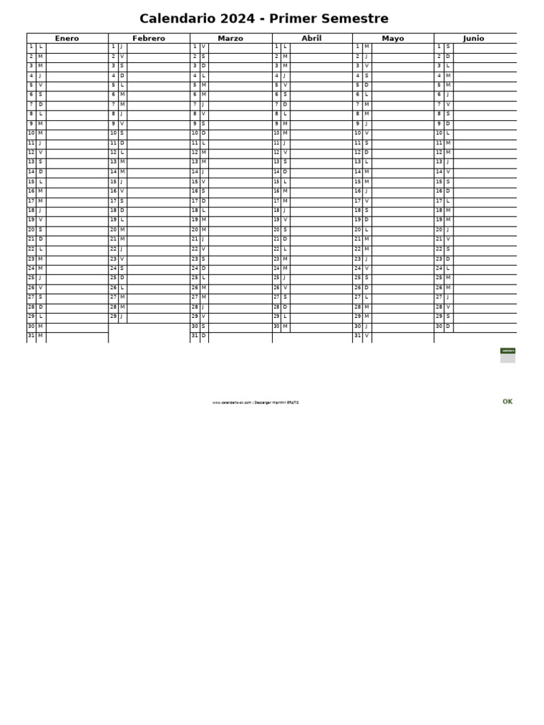 Calendario 2024 Semestral Primer Semestre | PDF