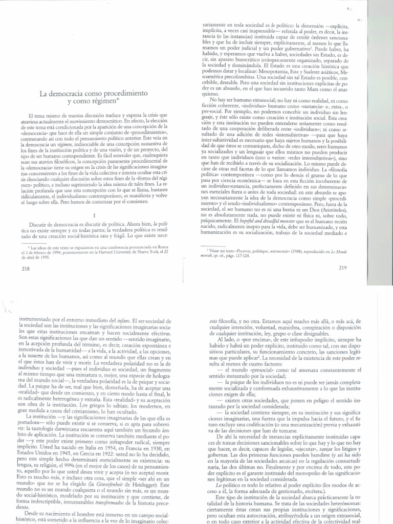 La Democracia Como Procedimiento y Como Regimen | PDF