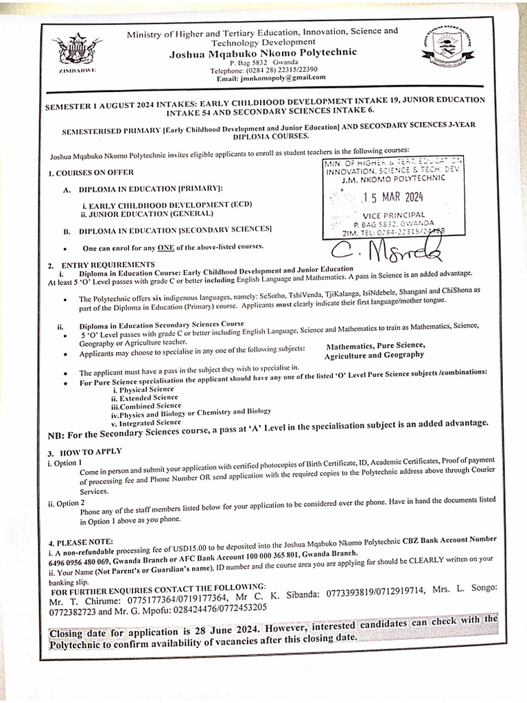 JMN Poly Advert - Teacher Education August 2024 Intakes | PDF