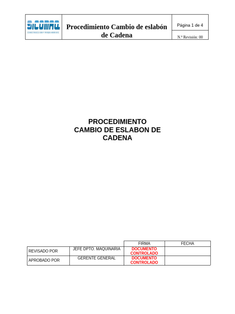 Proc. Cambio de Eslabon de Cadena REV. 00 | PDF