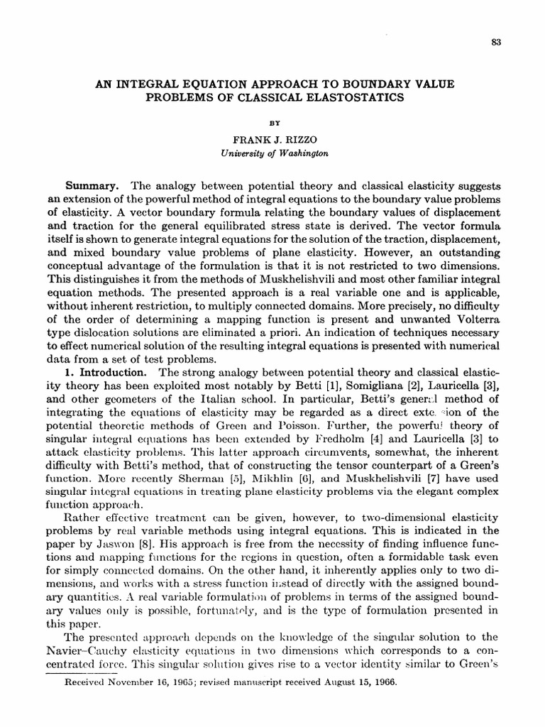 Boundary Value Problems of Classical Elastostatics - Rizzo | PDF