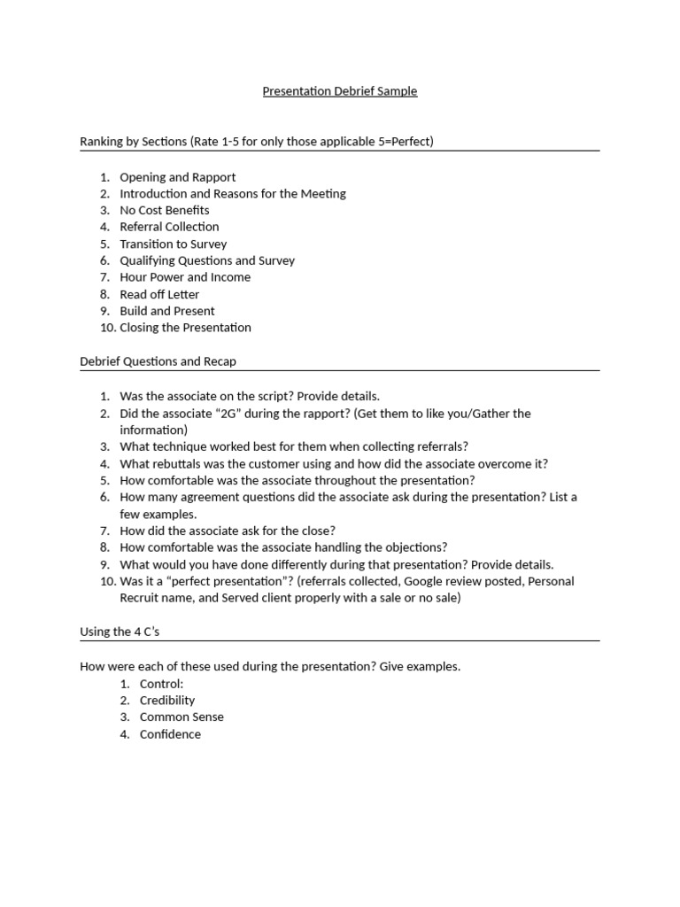 Presentation Debrief Sample | PDF