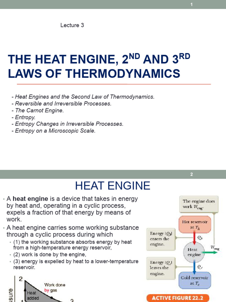 Lecture 03 - The Heat Engine, 2nd and 3rd Laws of Thermodynamics | PDF