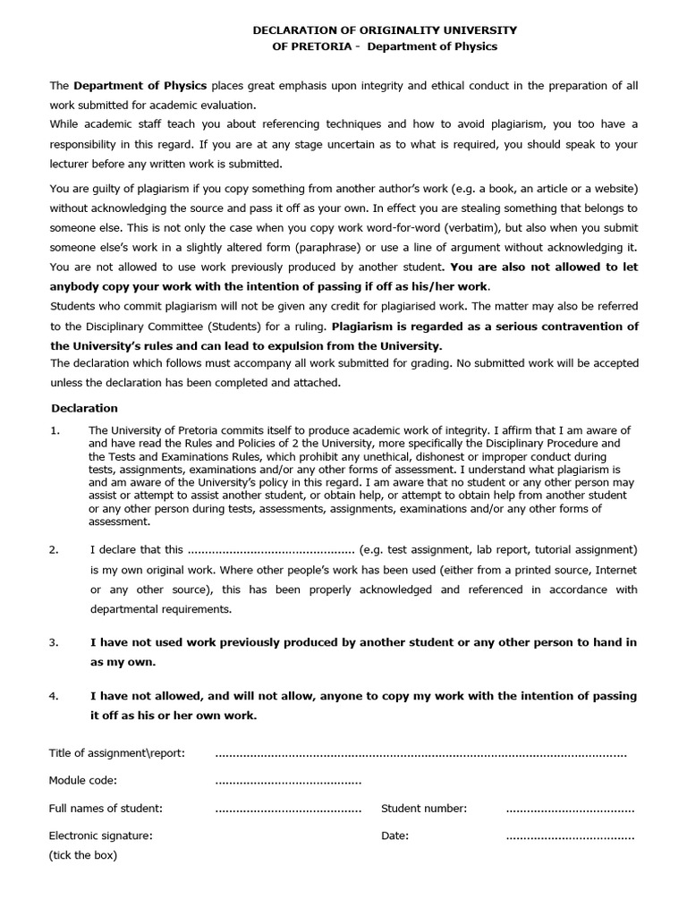 Originality Declaration Physics Revised 2 | PDF