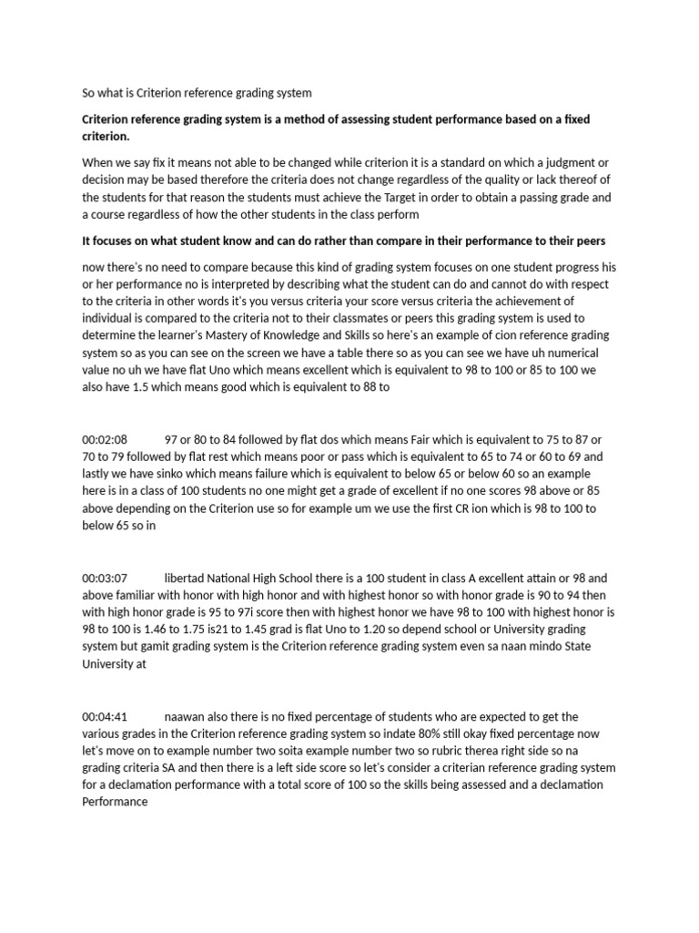 So What Is Criterion Reference Grading System | PDF