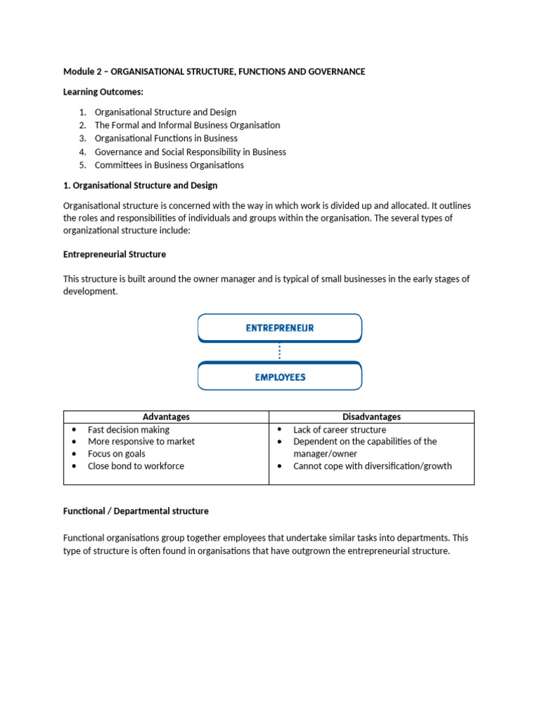 MODULE 2 - Organizational Structure, Functions and Governance | PDF