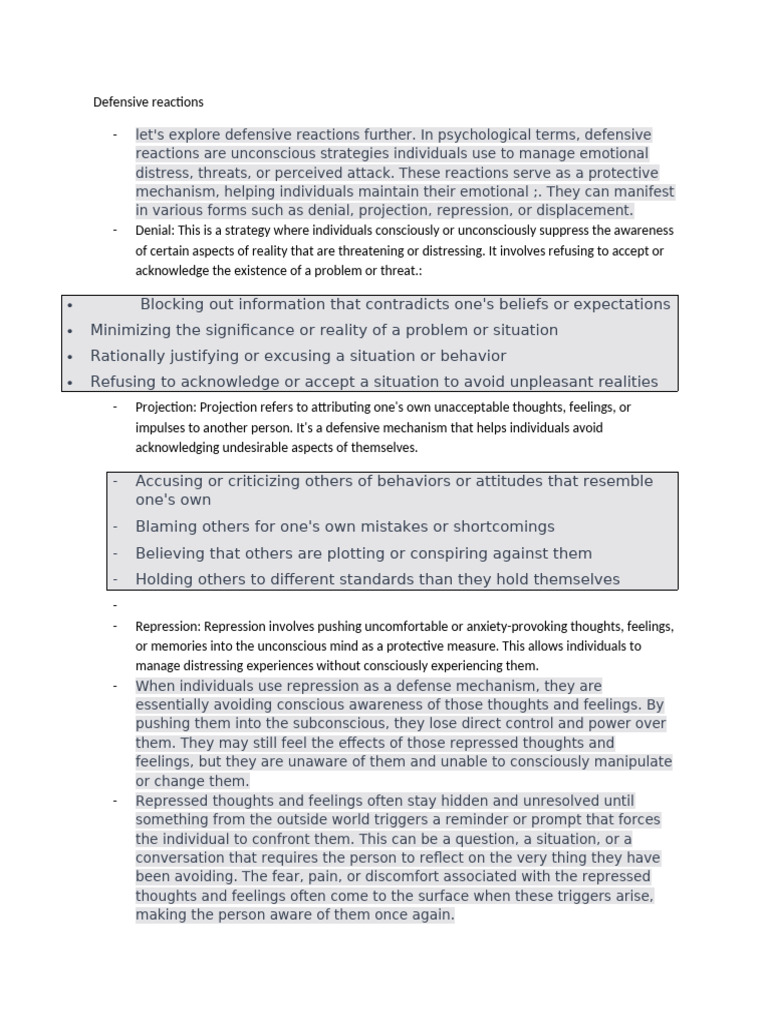 Defensive Reactions | PDF