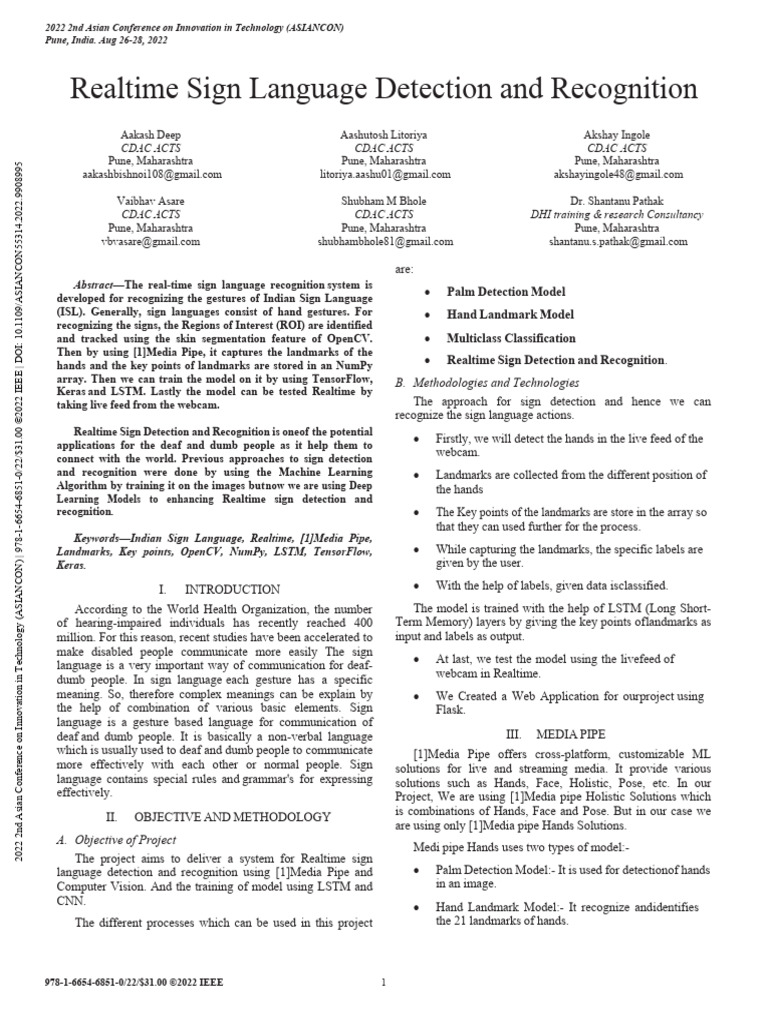 Realtime Sign Language Detection and Recognition | PDF