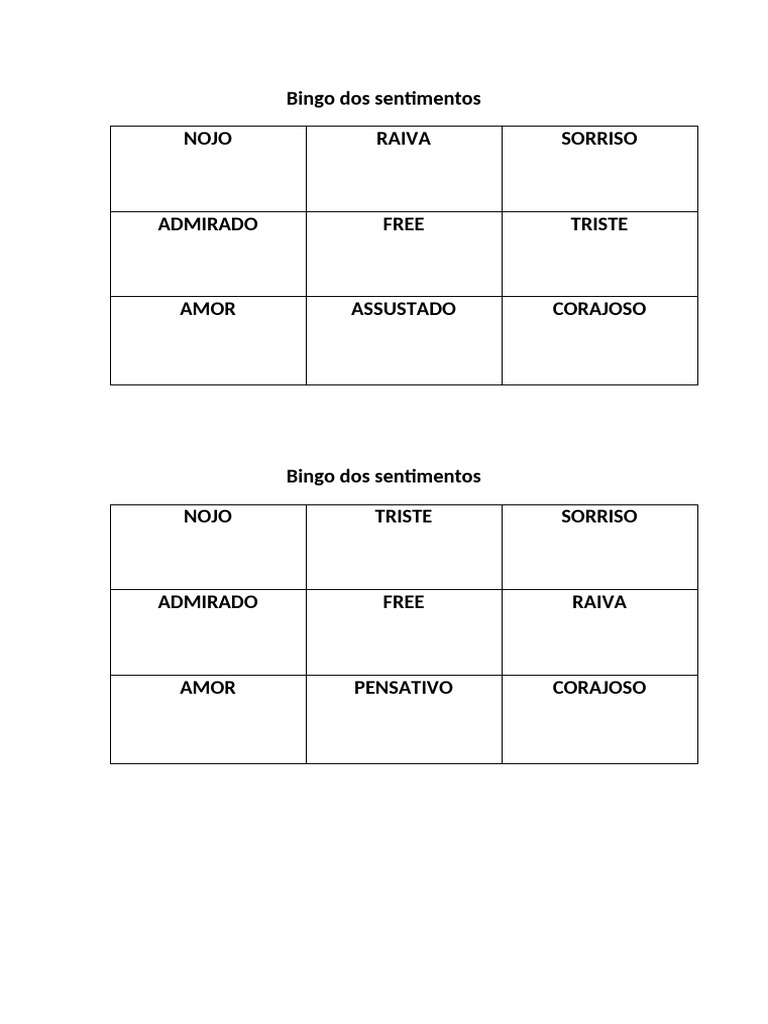 Bingo Dos Sentimentos | PDF