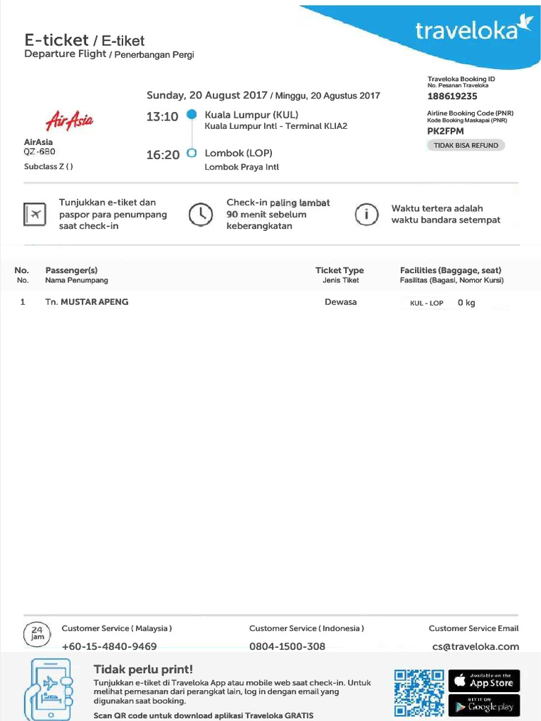PDF Nuriah Kul Pk2fpm Lop Flight Originating TIKET Compress | PDF