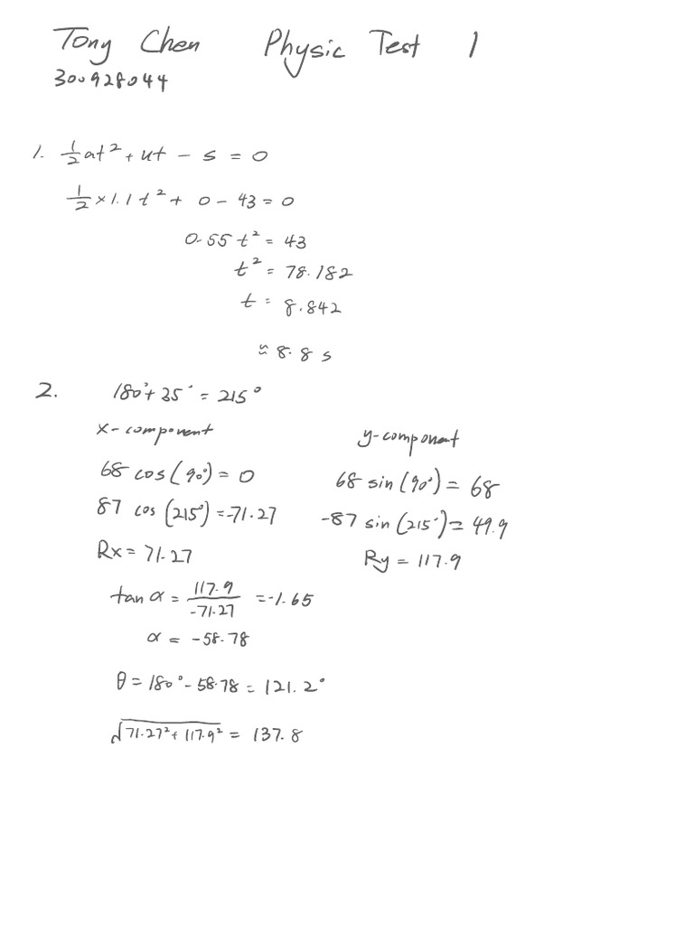 Physics Test 1 Written Work | PDF