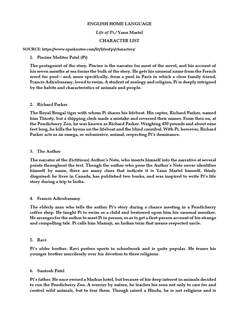 Life of Pi Characters | PDF