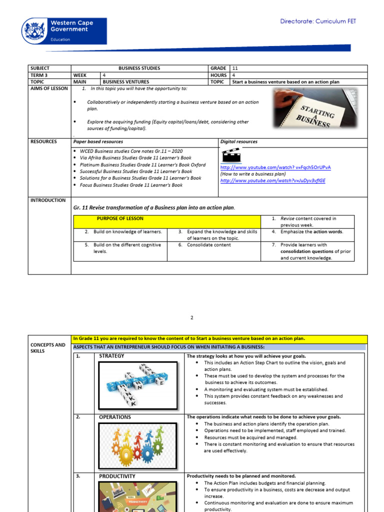 Business Studies Grade 11 Term 3 Week 4 2020 | PDF