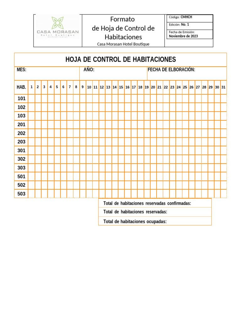 Formato de Hoja de Control de Habitaciones | PDF