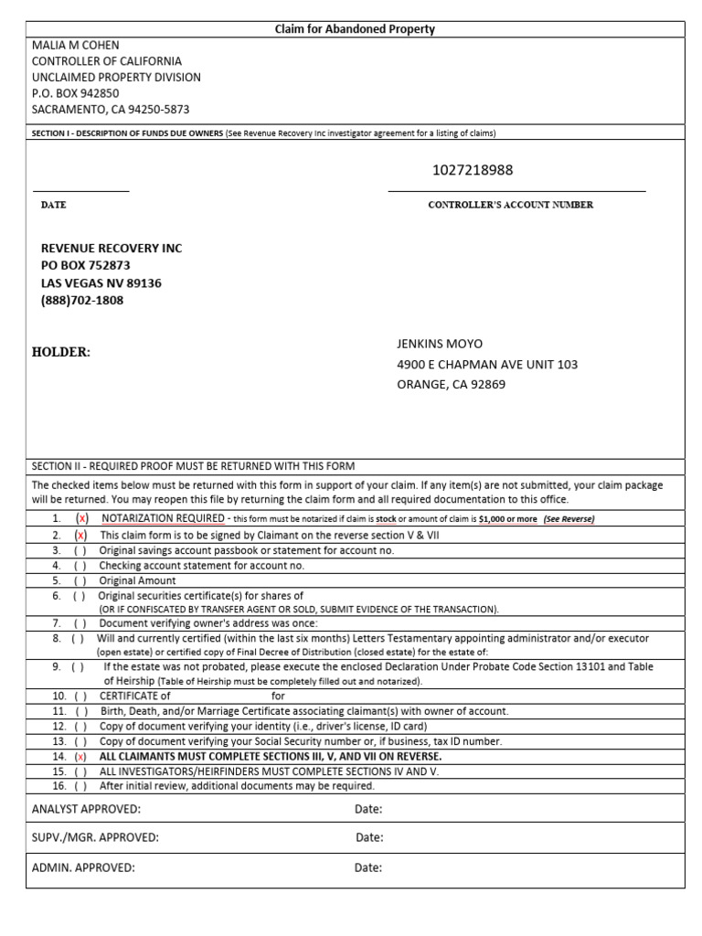 Jenkins Moyo Claim Forms | PDF | Probate | Finance & Money Management