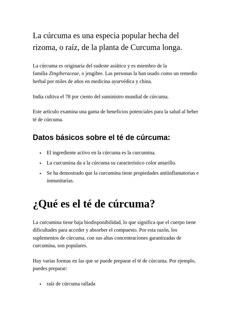 La Cúrcuma y Sus Propiedades Curativas. | PDF