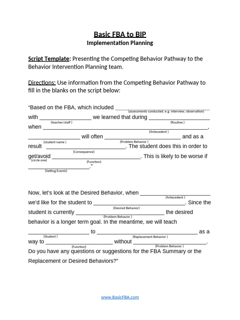 Script Template For Presenting Competing Behavior Pathway | PDF