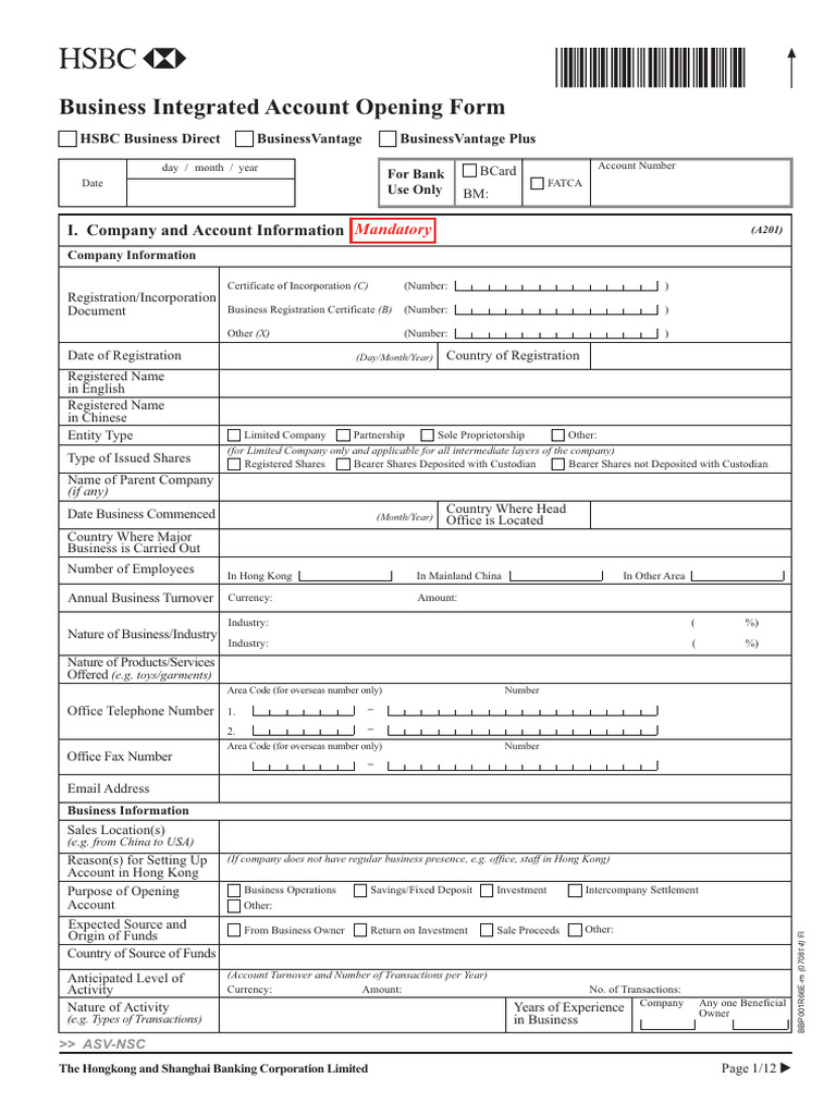 Hsbc Business Account Application Form (1) | PDF