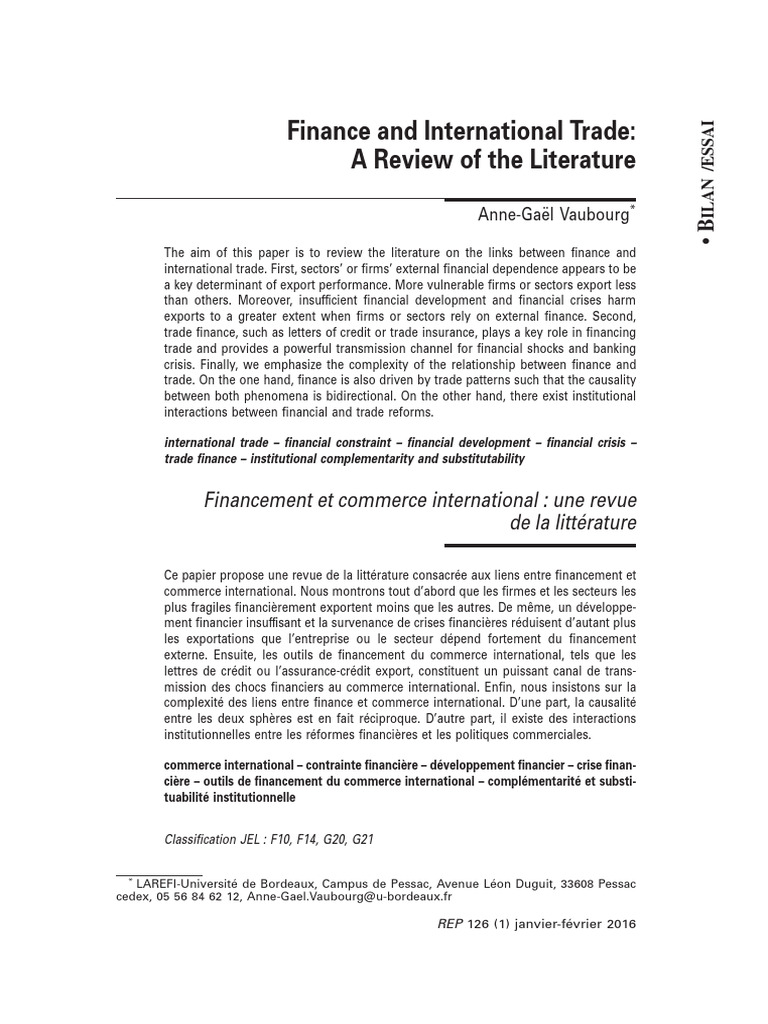Finance and International Trade A Review of The Literature | PDF