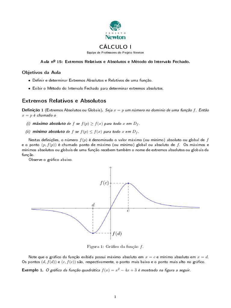 Aula N 15 - Extremos Relativos e Absolutos e Método Do Intervalo ...