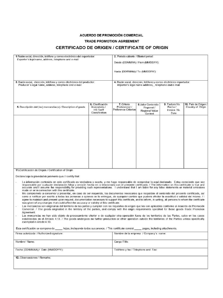 Certificado de Origen | PDF