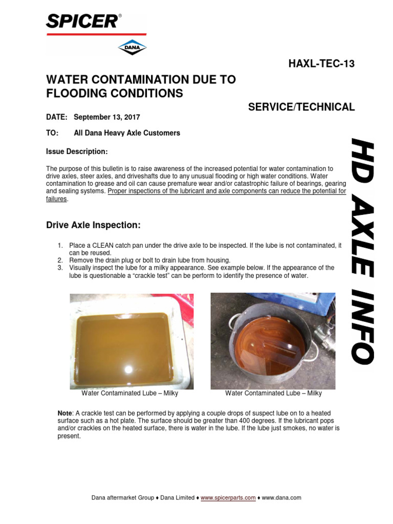 Water Contamination Due To Flooding Conditions | PDF | Axle ...