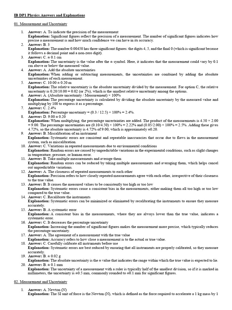 IB DP1 Physics MCQ - Answers | PDF | Waves | Science & Mathematics
