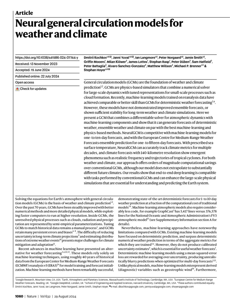 Neural General Circulation Models For Weather and Climate | PDF ...