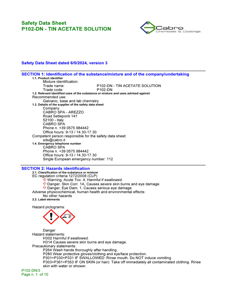 PN 12000066 - Tin Acetate Solution | PDF