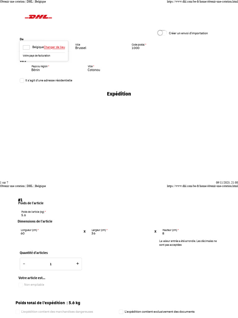 Obtenir une cotation DHL Belgique | PDF