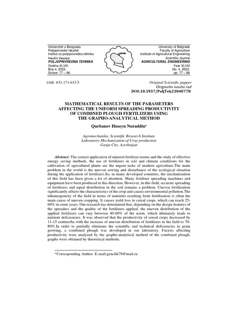 Mathematical Results of The Parameters Affecting The Uniform Spreading ... Mathematical Results of The Parameters Affecting The Uniform Spreading ...